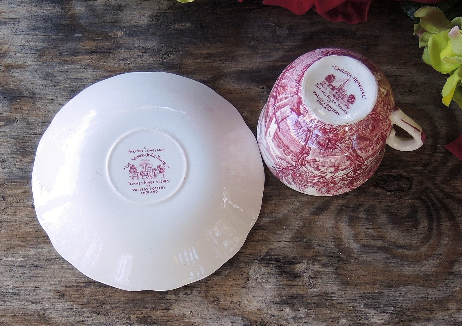 Palissy Red Transferware Tea Cup Set Mismatched Tea Cup & Saucer Set ...