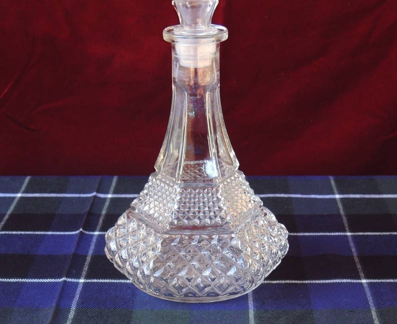 Vintage Clear Cut Glass Ship Decanter With Stopper Diamond | Etsy