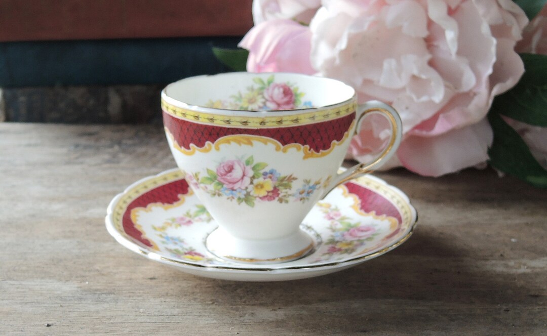 Foley Windsor Tea Cup and Saucer Set, Tea Party Red and Pink Florals ...
