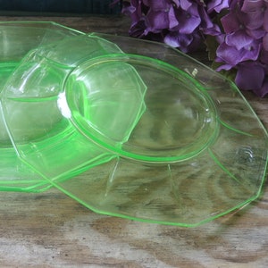 4 Green Depression Glass Lunch Plates Cambridge Glass Decagon Plates ...
