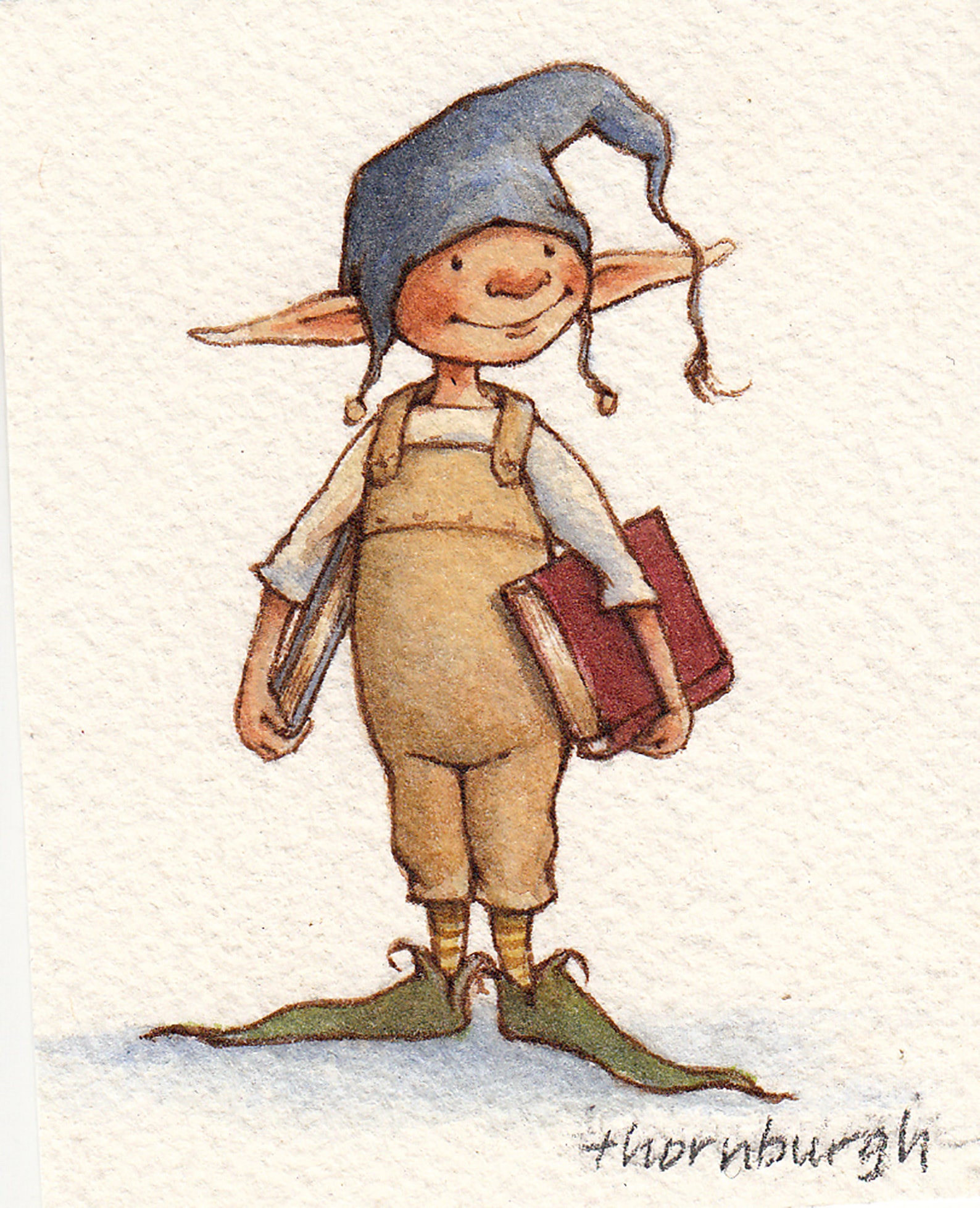 Signed Archival Print of "elf With Book" -- Presented in 8" by 10 ...