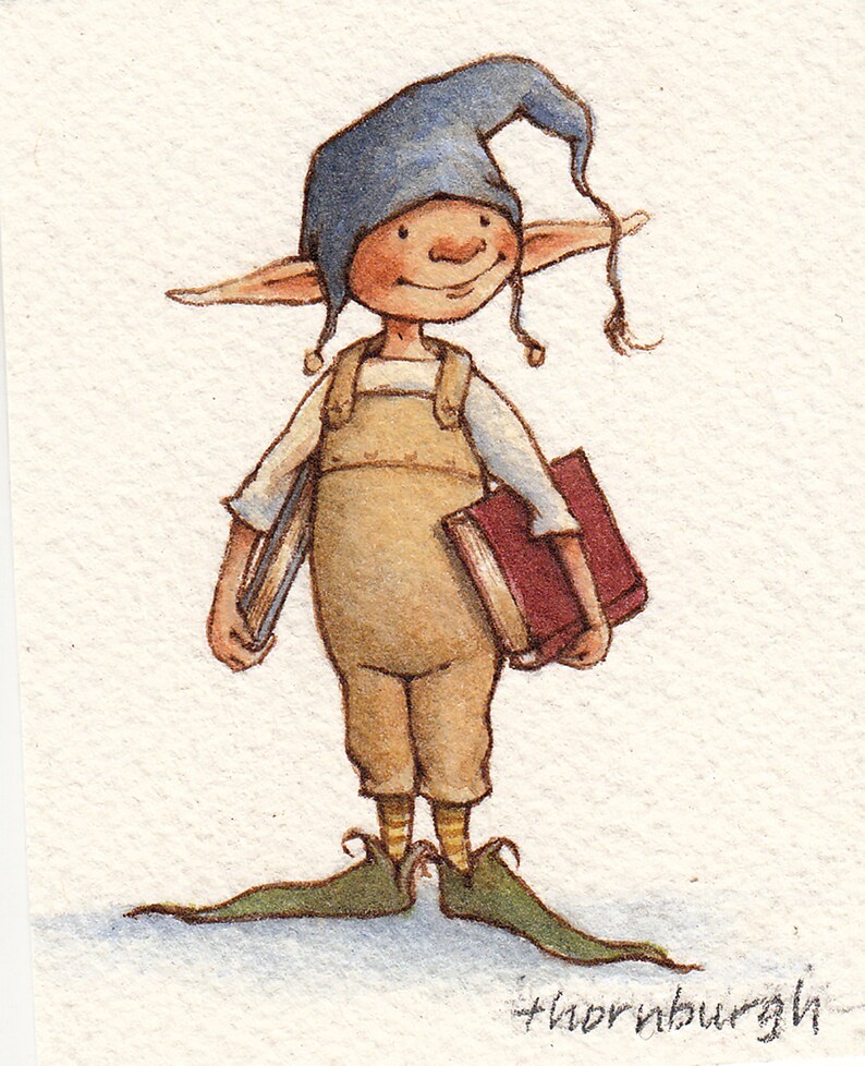 Signed Archival Print of "elf With Book" -- Presented in 8" by 10 ...