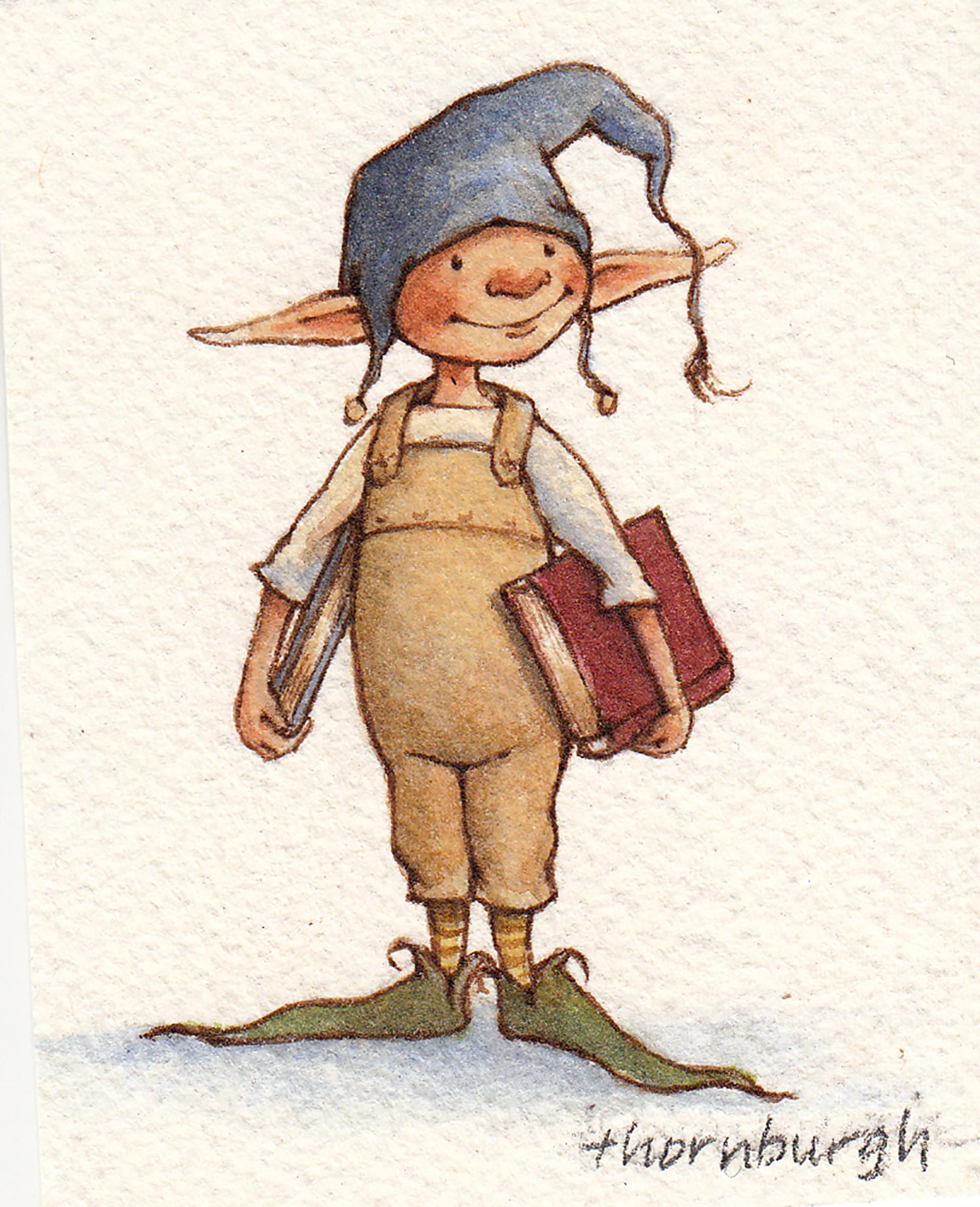 Signed Archival Print of "elf With Book" -- Presented in 8" by 10 ...