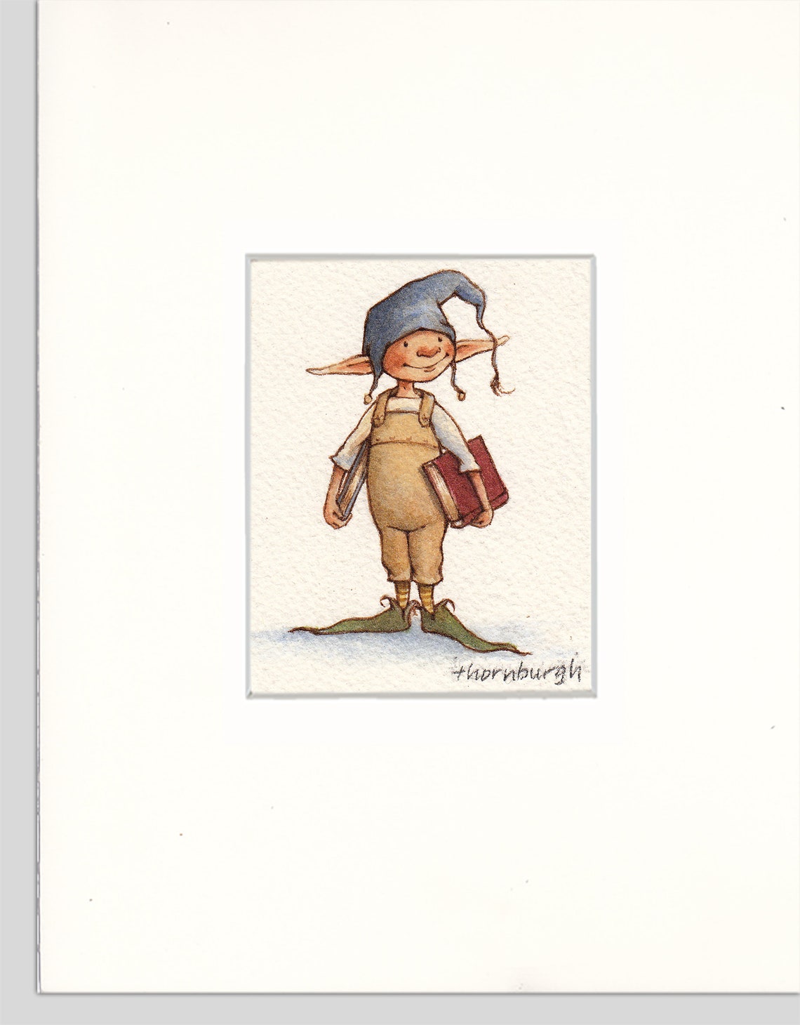 Signed Archival Print of "elf With Book" -- Presented in 8" by 10 ...
