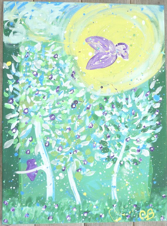 Items similar to Canvas Original Full Moon/Midnight Painting, 25 x 16 ...