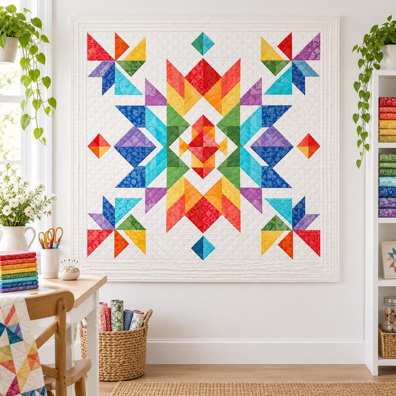 Geometric Compass Quilt Pattern PDF, Modern Geometric Bed Quilt ...