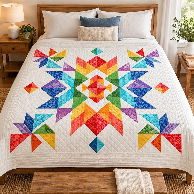 Geometric Compass Quilt Pattern PDF, Modern Geometric Bed Quilt ...