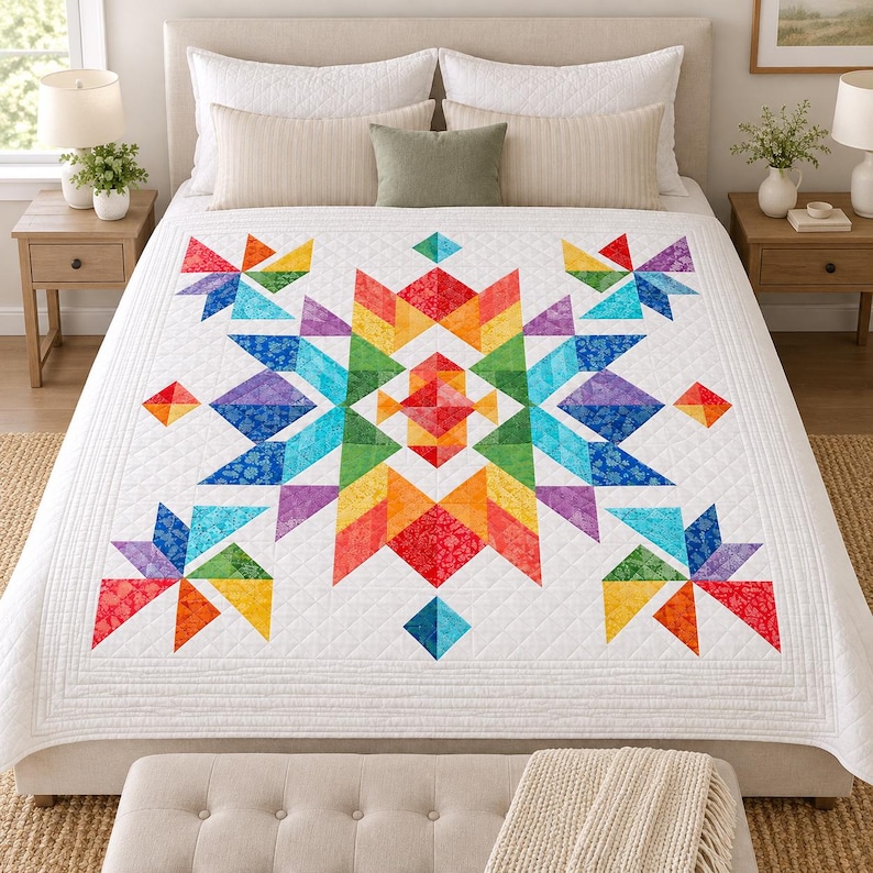 Geometric Compass Quilt Pattern PDF, Modern Geometric Bed Quilt ...