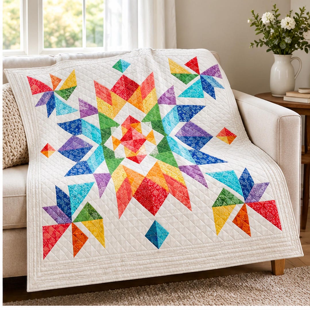 Geometric Compass Quilt Pattern PDF, Modern Geometric Bed Quilt ...