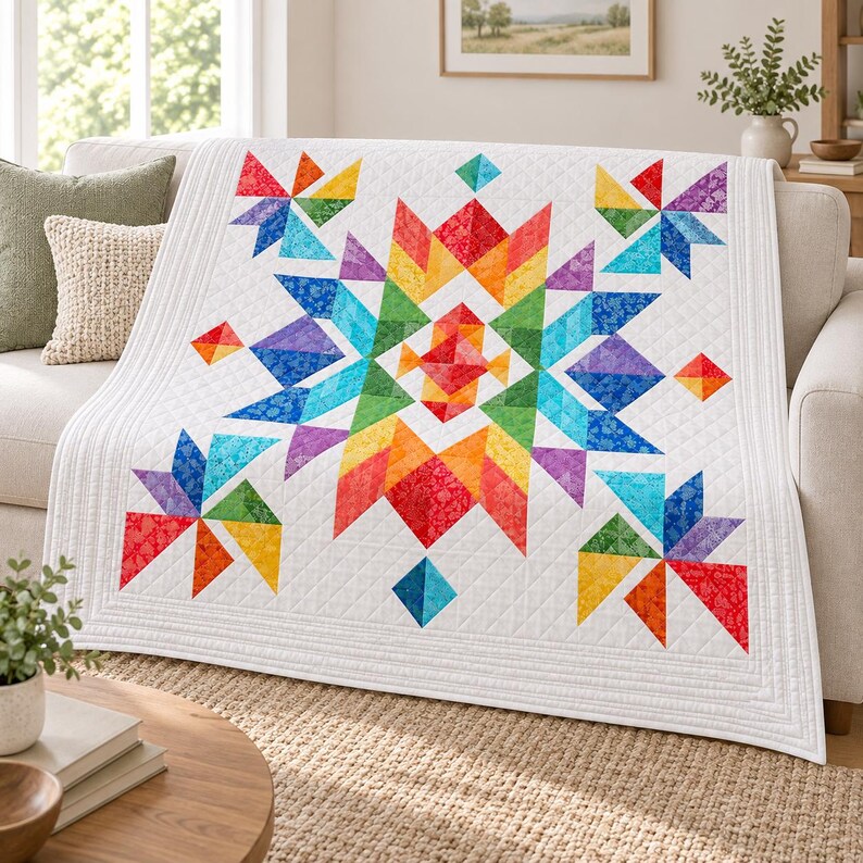 Geometric Compass Quilt Pattern PDF, Modern Geometric Bed Quilt ...
