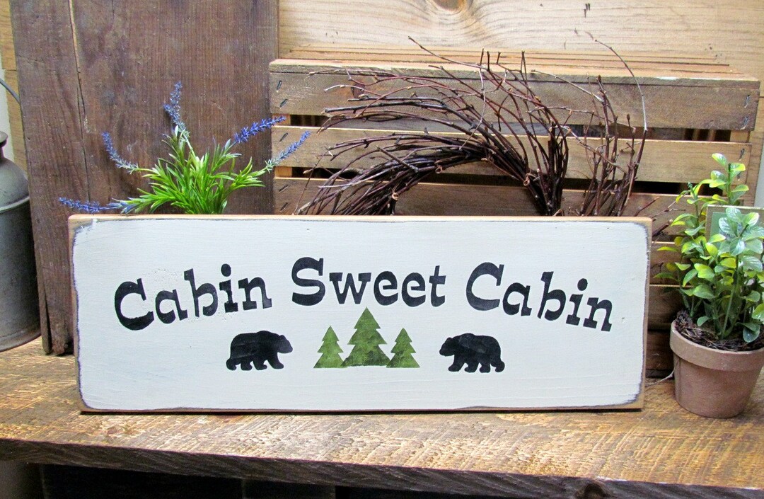 Wooden Cabin Sign, Log Cabin Decor, Cabin Sweet Cabin, Welcome Decor ...