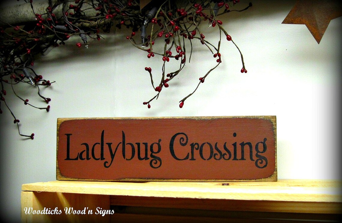 Wooden Signs Ladybug Crossing Springtime Decor Ladybug | Etsy
