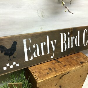 Wooden Sign, Rustic Kitchen Decor, Early Bird Cafe, Rooster Sign, Wood ...