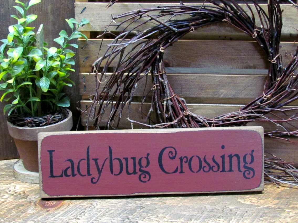 Wooden Signs Ladybug Crossing Springtime Decor Ladybug - Etsy