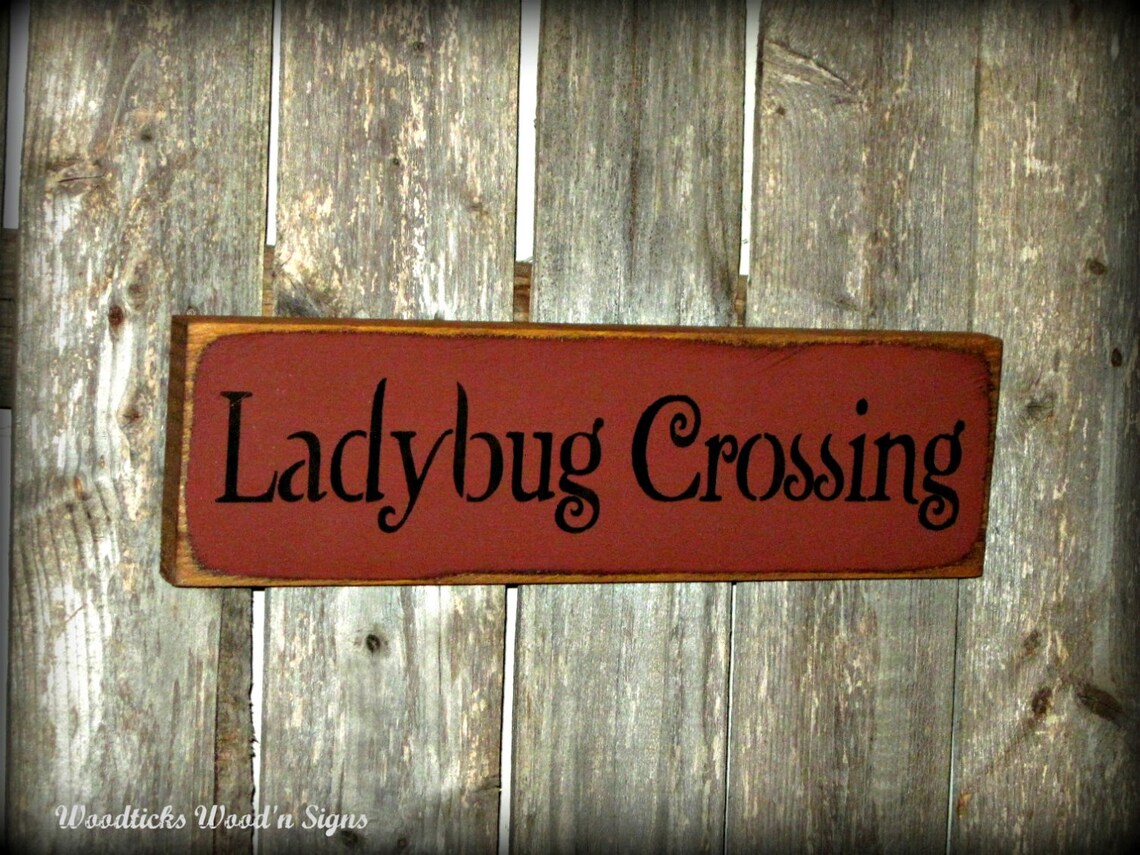 Wooden Signs Ladybug Crossing Springtime Decor Ladybug | Etsy