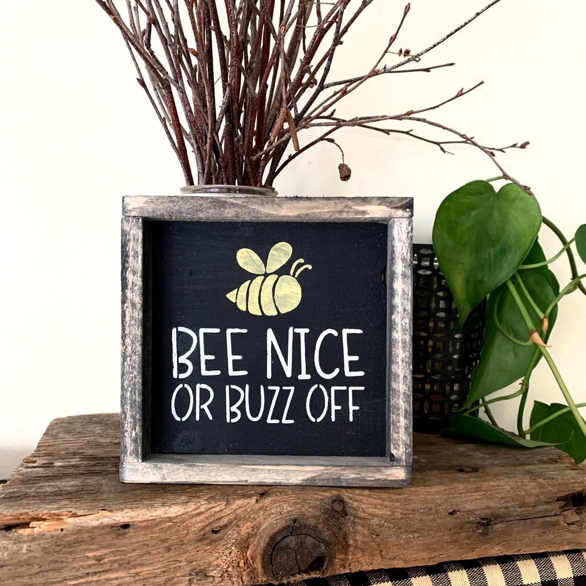 Bee Nice or Buzz Off Tiered Tray Decor Mini Bee Sign Bee - Etsy
