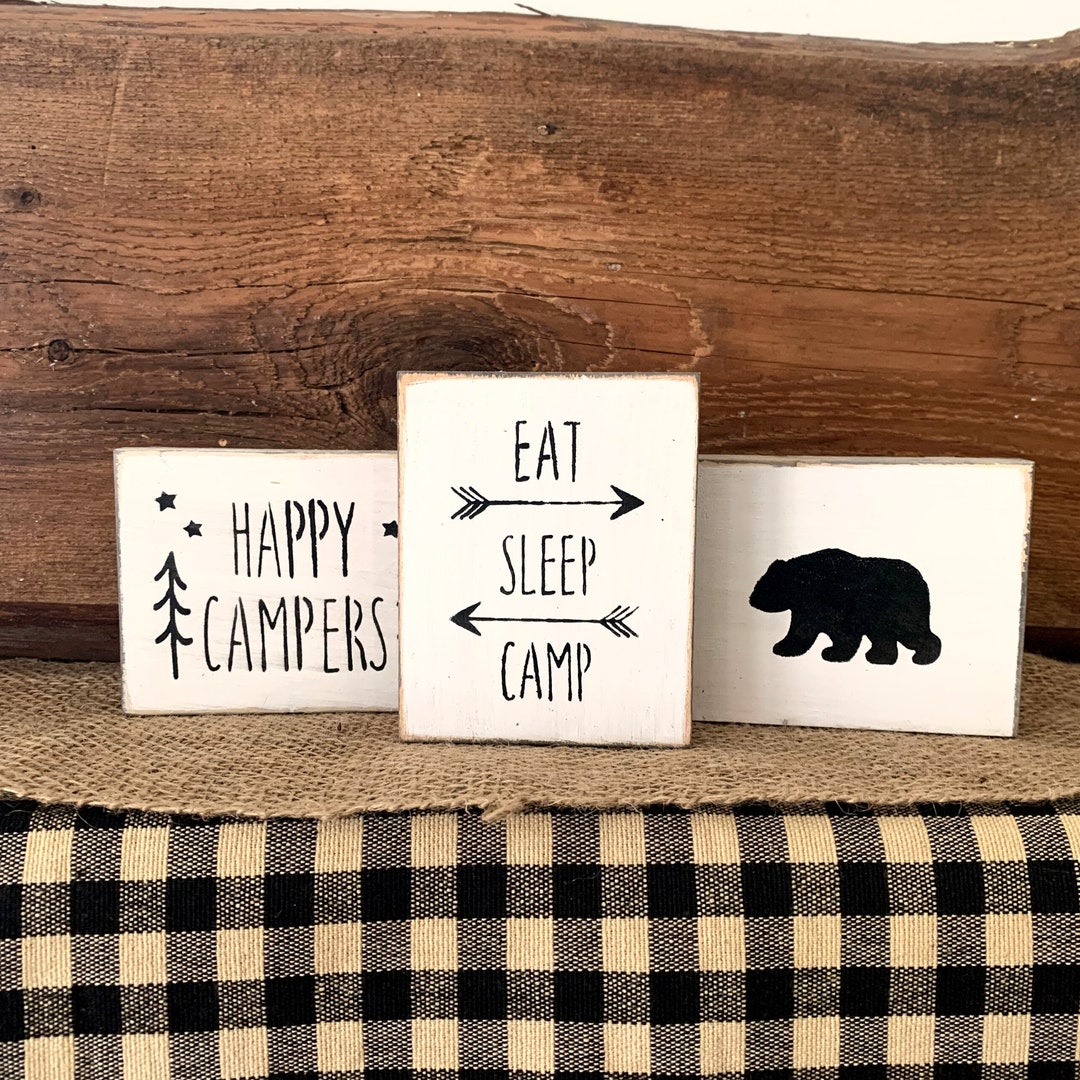 Set of 3 Mini Camp Signs, Eat Sleep Camp, Camping Signs, Camper Gift ...