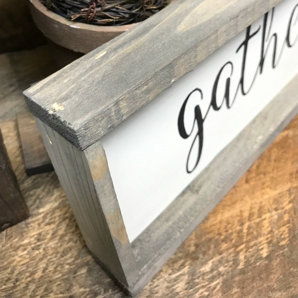Gather, Wooden Sign, Wood Sign Saying, Rustic Framed Sign, Housewarming ...