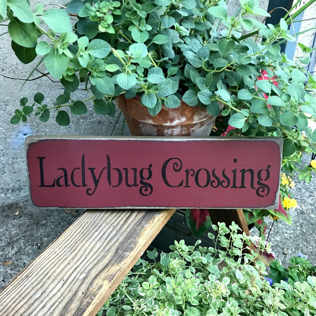 Wooden Signs, Ladybug Crossing, Springtime Decor, Ladybug Lover, Rustic ...