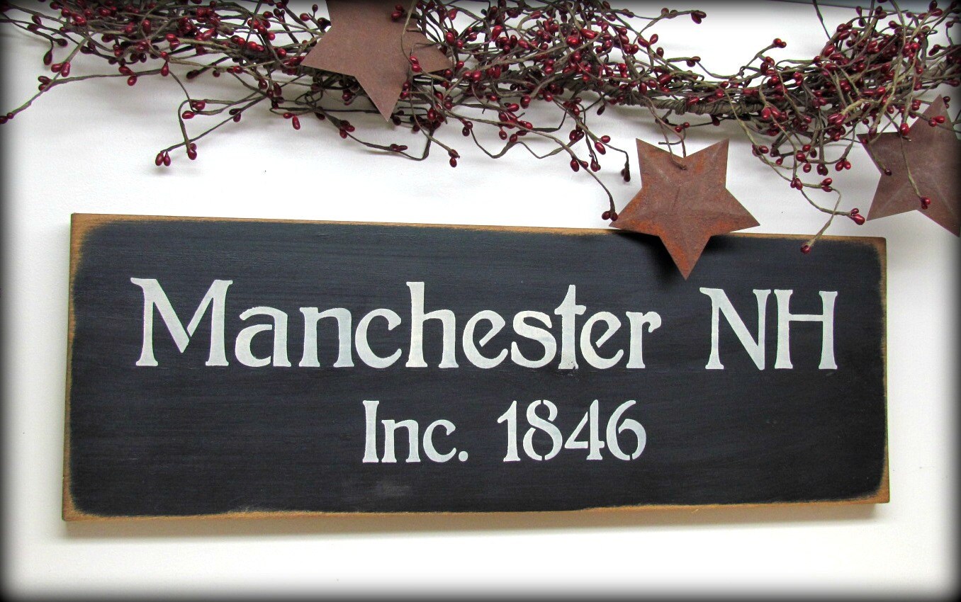 Manchester NH Wooden Sign NH Made Wood Sign Saying Town | Etsy