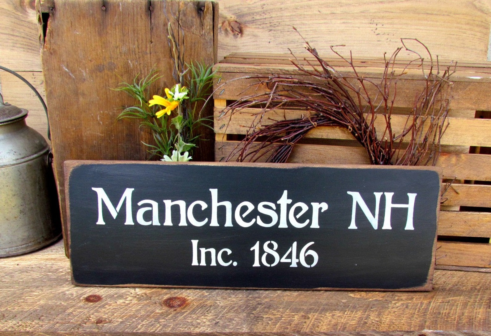 Manchester NH, Wooden Sign, NH Made, Wood Sign Saying, Town Sign, City ...