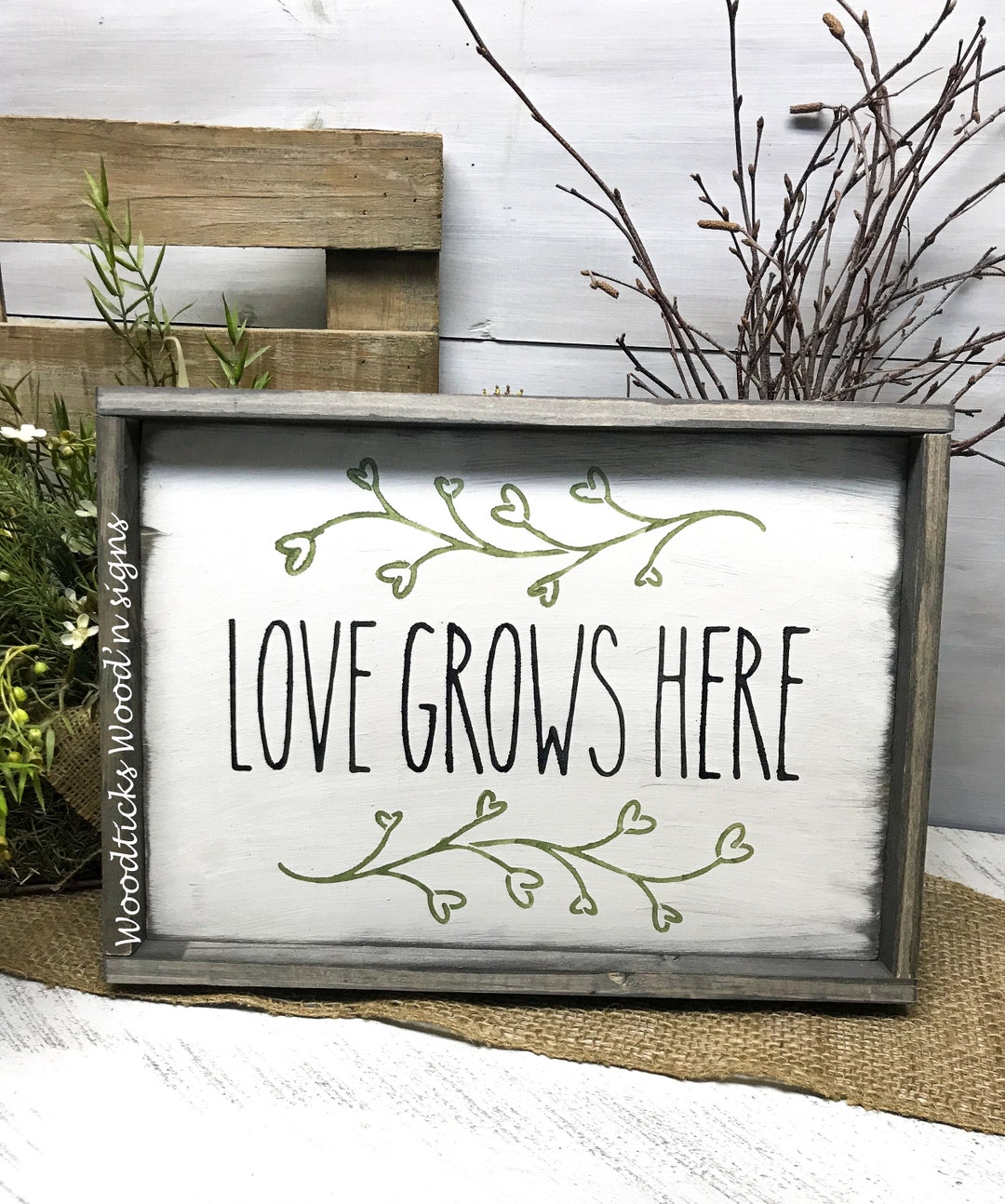 Love Grows Here, Rustic Framed Wedding Sign, Garden Decor, Love Sign ...