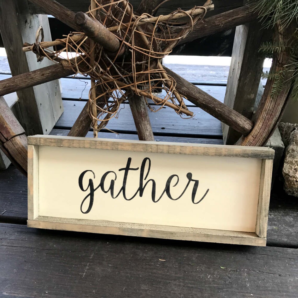 Gather, Wooden Sign, Wood Sign Saying, Rustic Framed Sign, Housewarming ...
