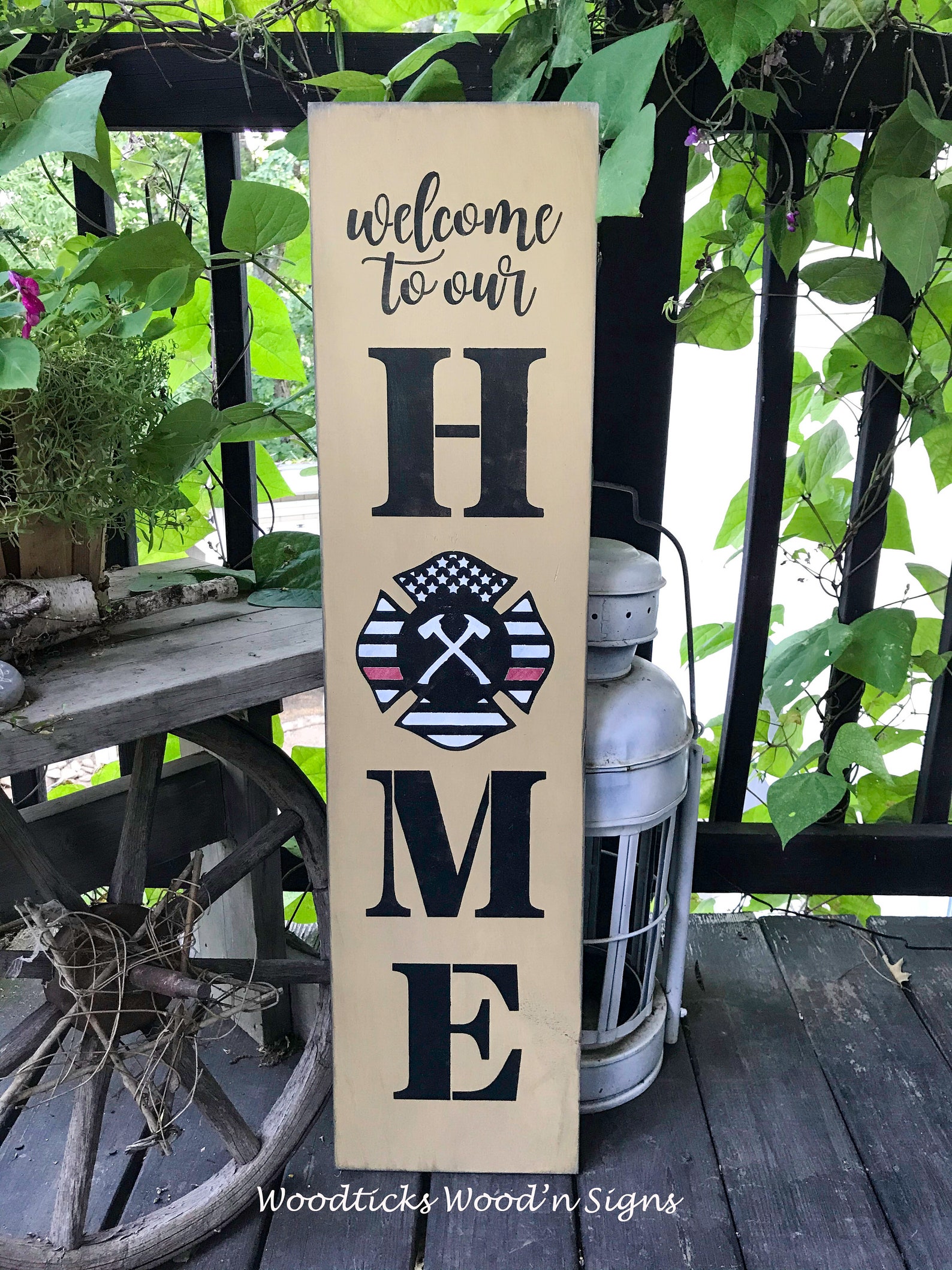 Fire Fighter Gift, Fire Fighter Badge, Welcome to Our Home, Red Thin ...