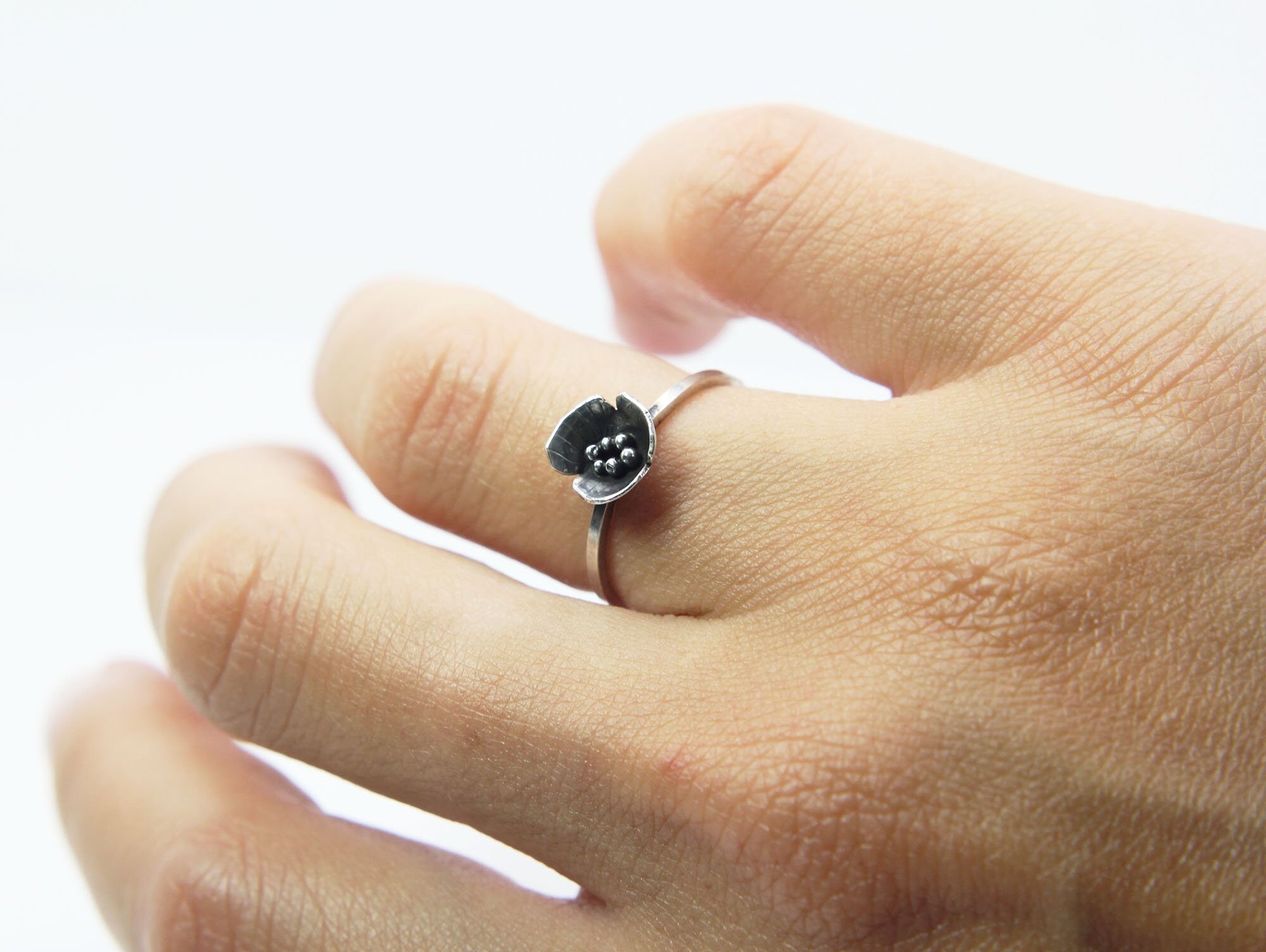 Poppy ring Sterling silver ring poppy Stacking ring | Etsy