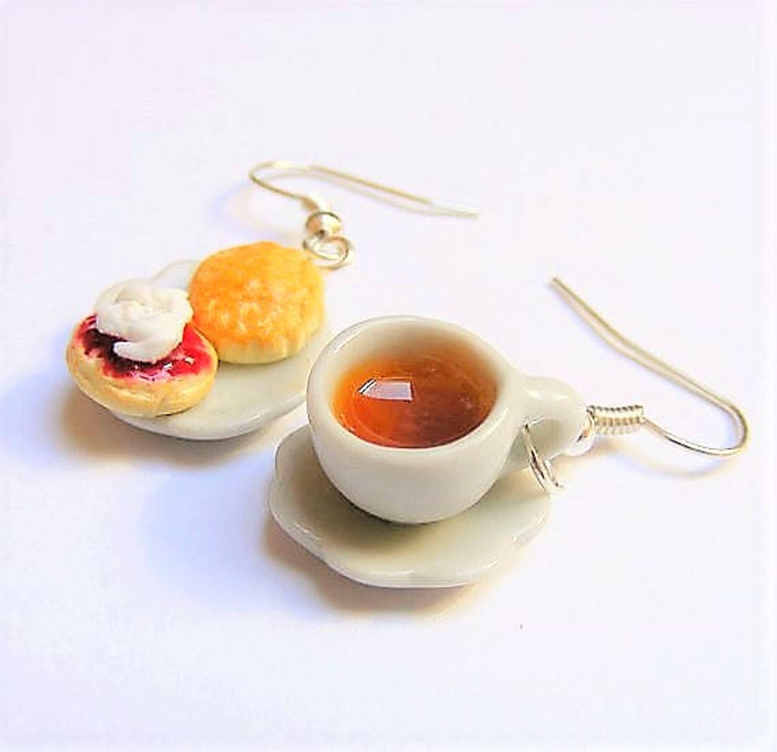 Food Jewelry Tea and Scone Earrings Cream Tea Earrings | Etsy