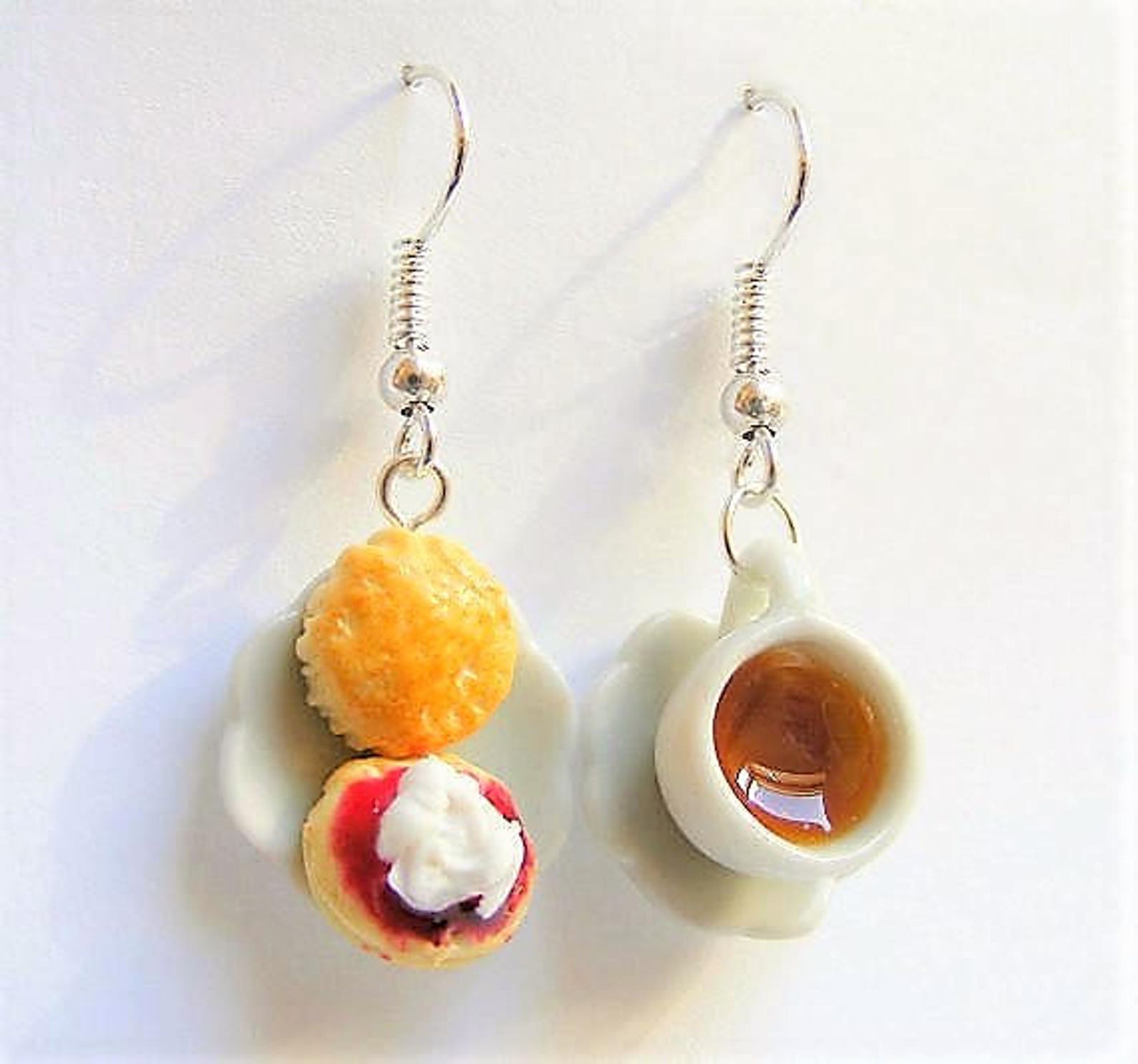 Food Jewelry Tea and Scone Earrings Cream Tea Earrings | Etsy