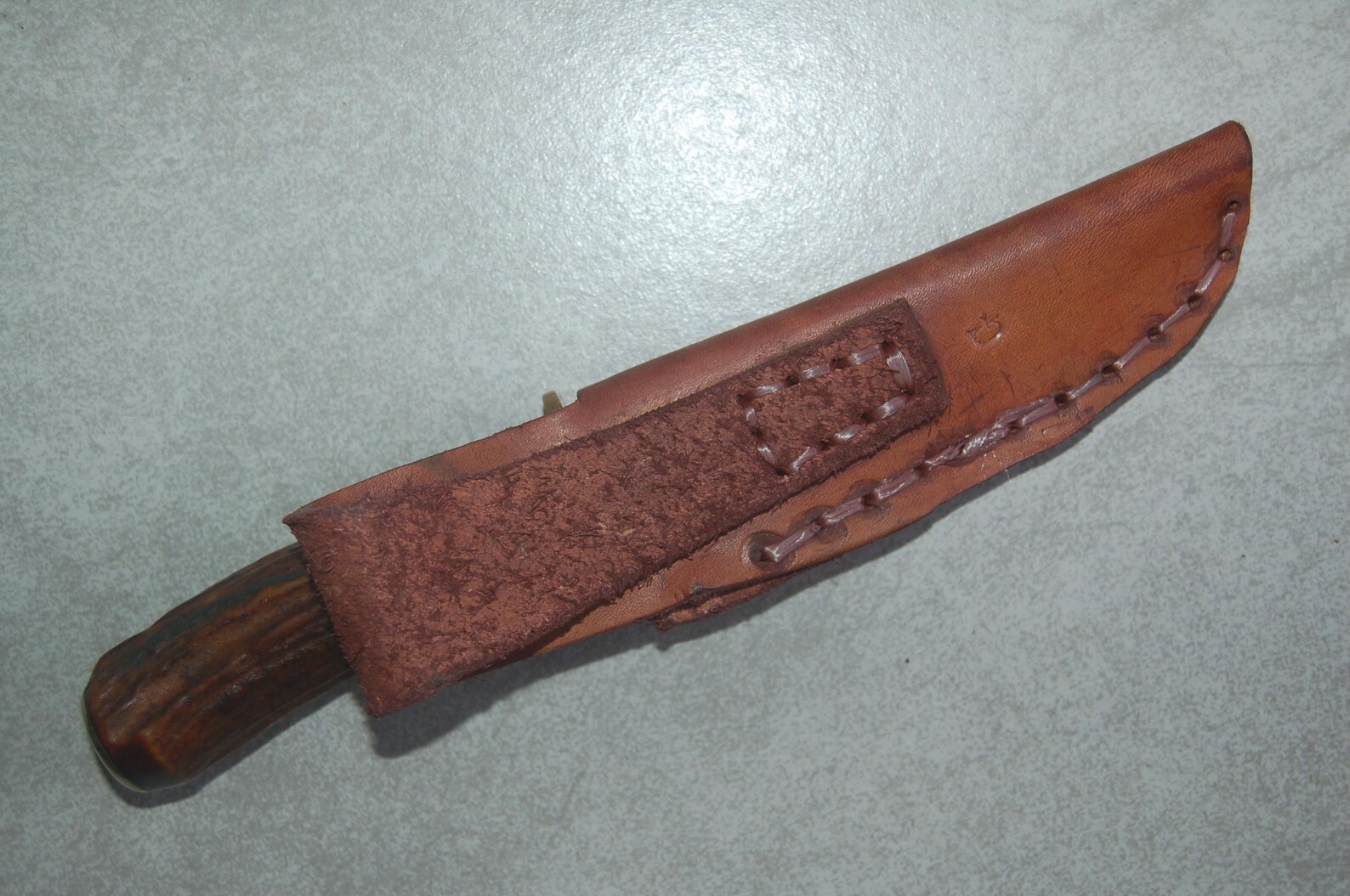 Custom Solingen Steel Blade Knife With Antler Handle, Hand-sewn Leather ...