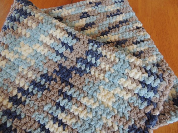 Crochet Baby Afghan in Light Blue Navy Tan Cream | Etsy