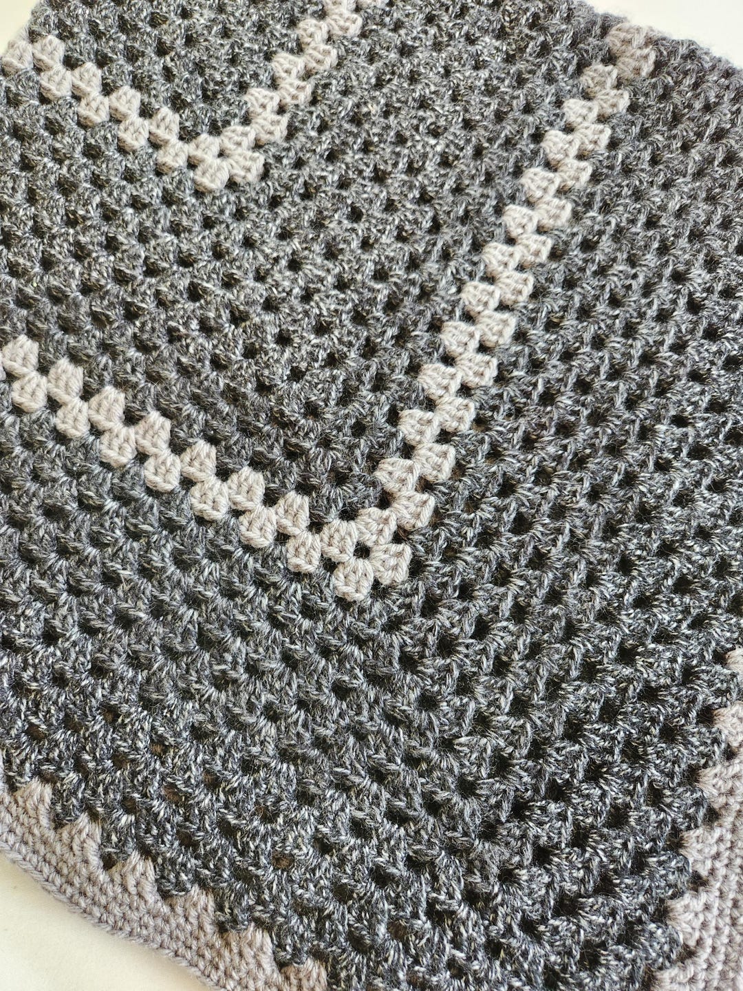 Crochet Granny Square Afghan Lap Baby Wheelchair Black Heather and Gray ...