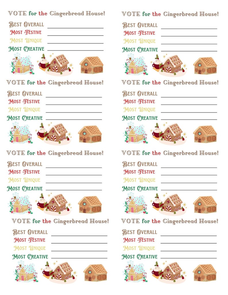 Gingerbread House Voting Ballot Printable Instant Digital Download ...