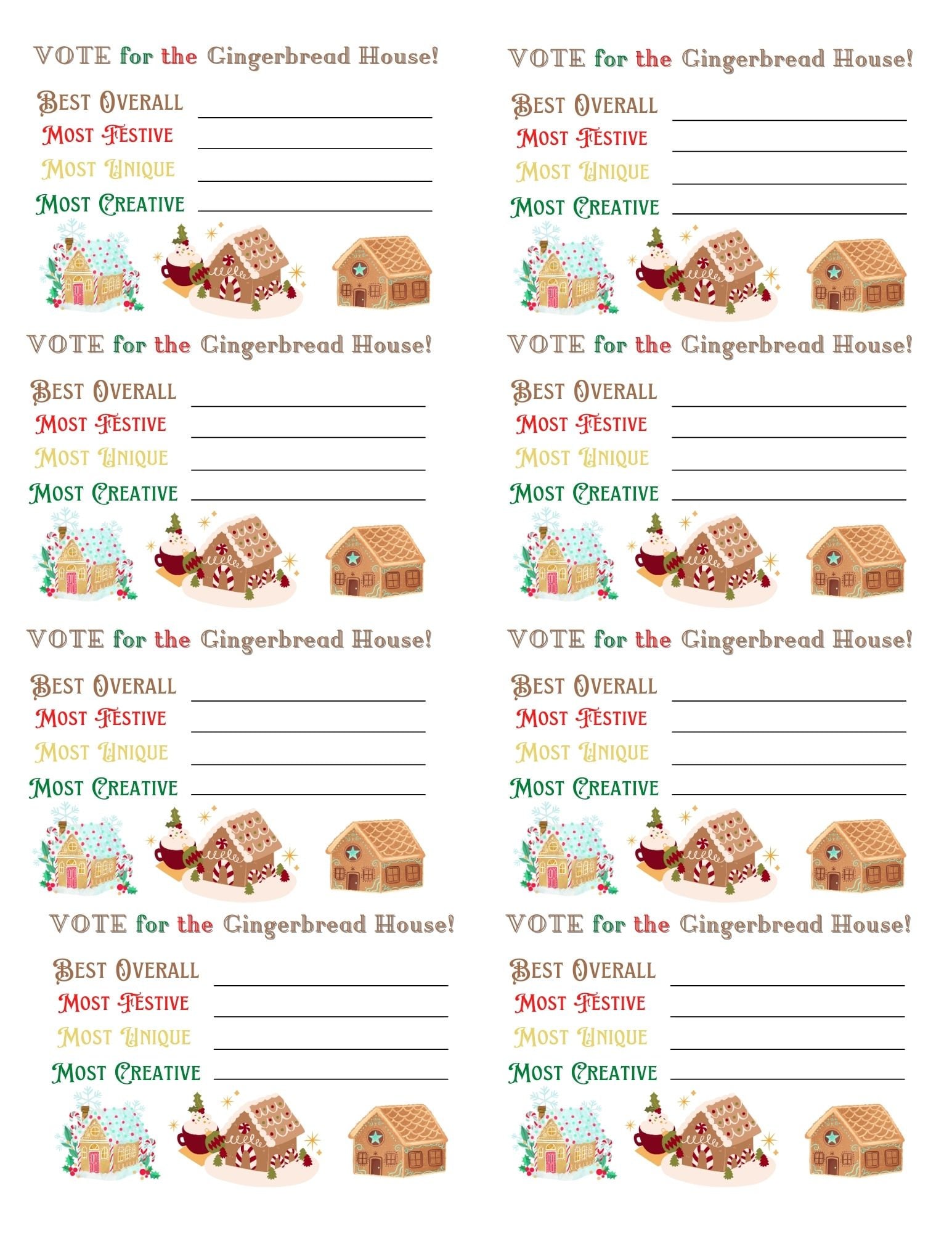 Gingerbread House Voting Ballot Printable Instant Digital Download ...