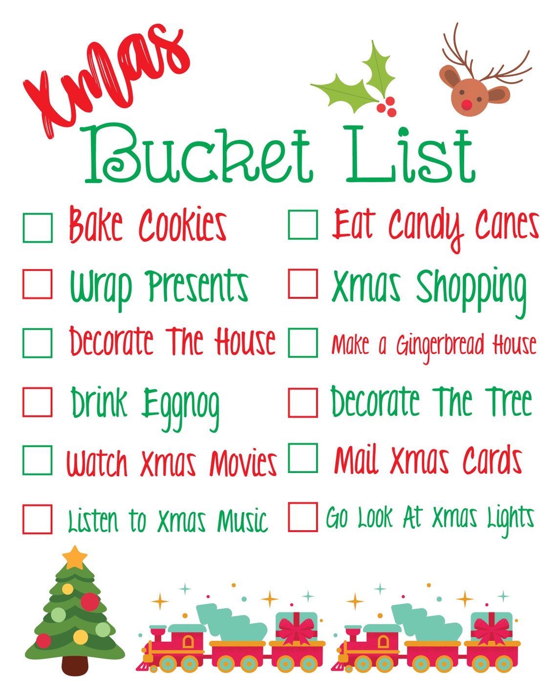 Christmas Bucket List Printable Instant Digital Download, Christmas ...