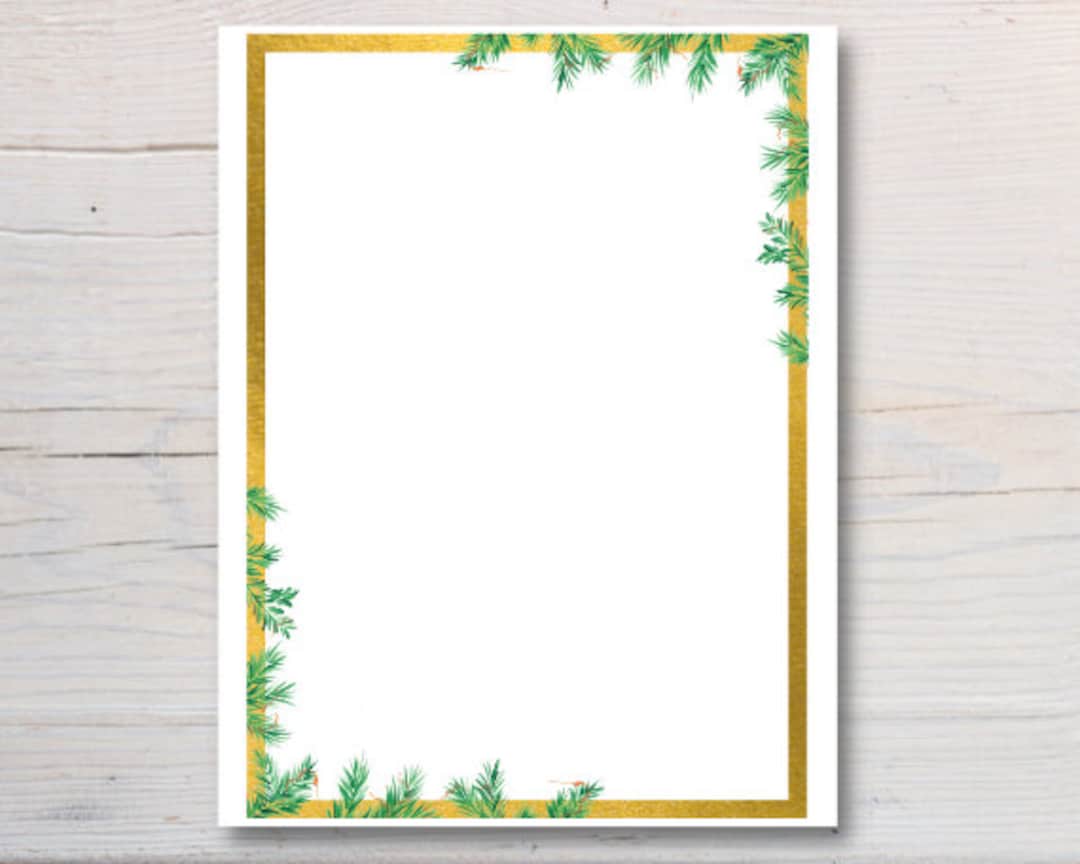 Garland and Gold Border Christmas Stationery Printable Instant Digital ...