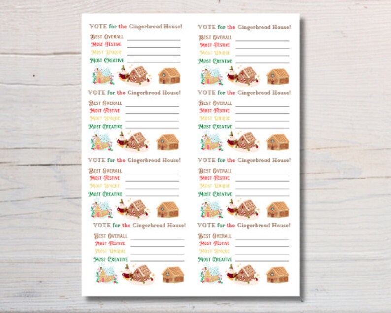 Gingerbread House Voting Ballot Printable Instant Digital Download ...