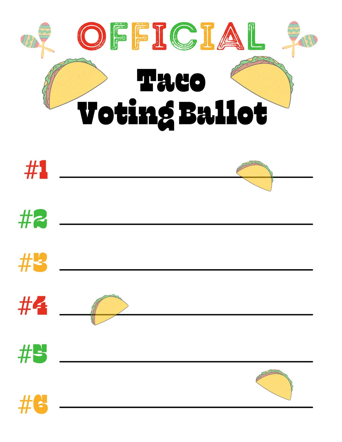 Taco Voting Ballot Printable Instant Digital Download, Best Tacos ...