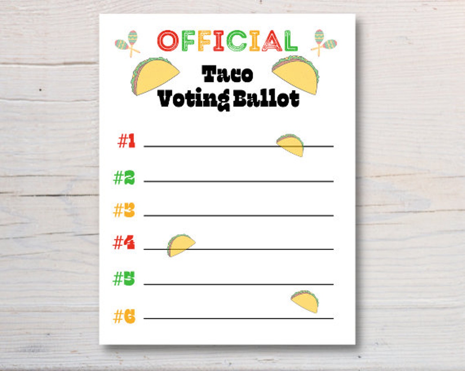 Taco Voting Ballot Printable Instant Digital Download, Best Tacos ...