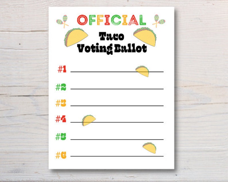 Taco Voting Ballot Printable Instant Digital Download Best - Etsy