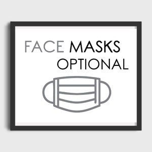 Face Masks Optional Sign Printable Instant Digital Download, Face Masks ...