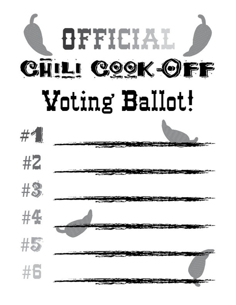 Chili Cook-off Voting Ballot Printable Instant Digital Download, Chili ...