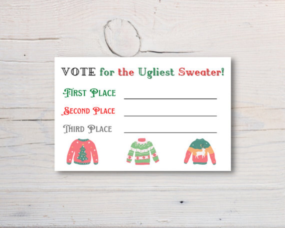 Ugly Sweater Voting Ballot Printable Instant Digital Download Ugly