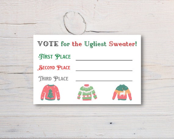 Ugly Sweater Voting Ballot Printable Instant Digital Download Ugly 