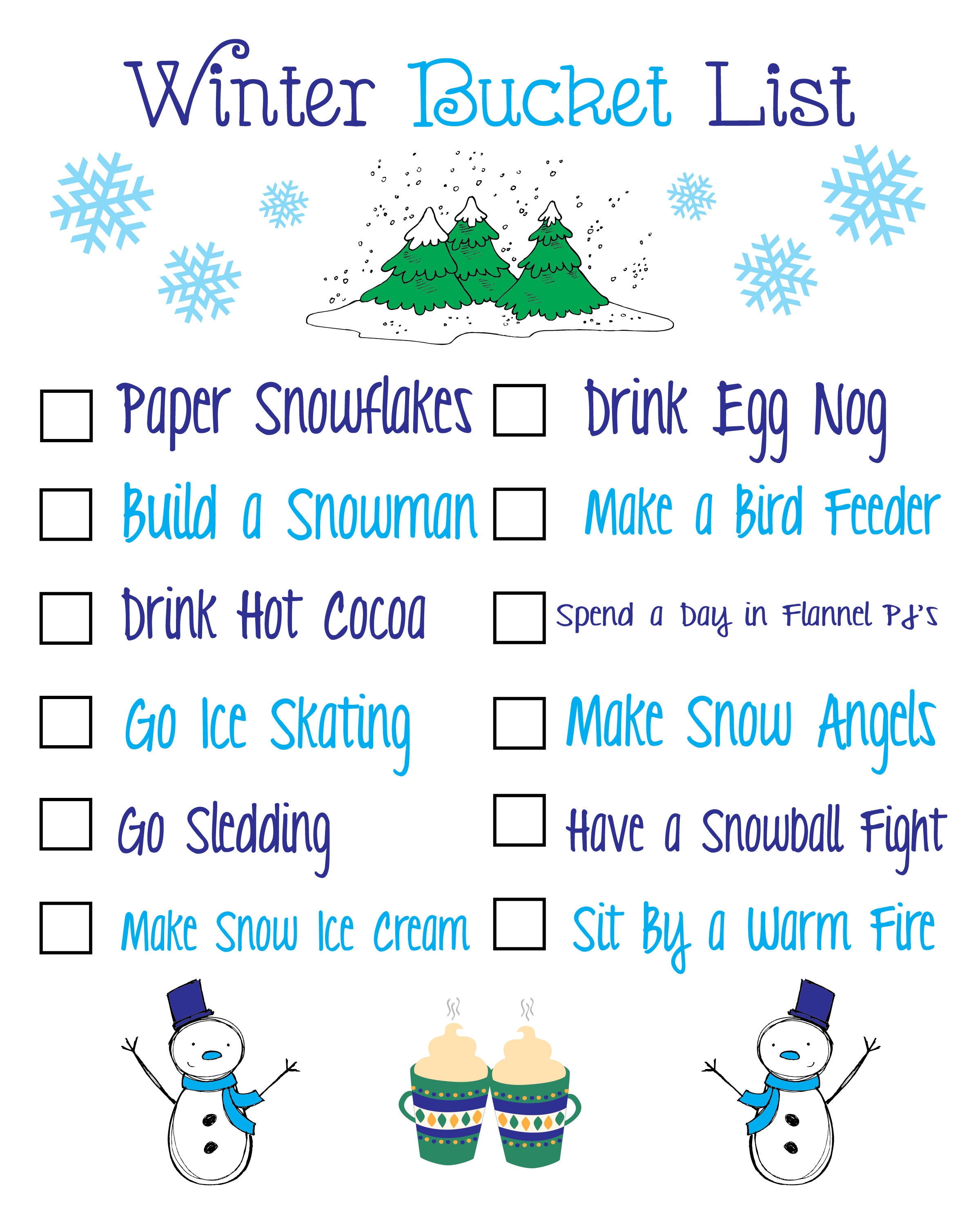 Winter Bucket List Printable Instant Digital Download, Kid's Activity ...