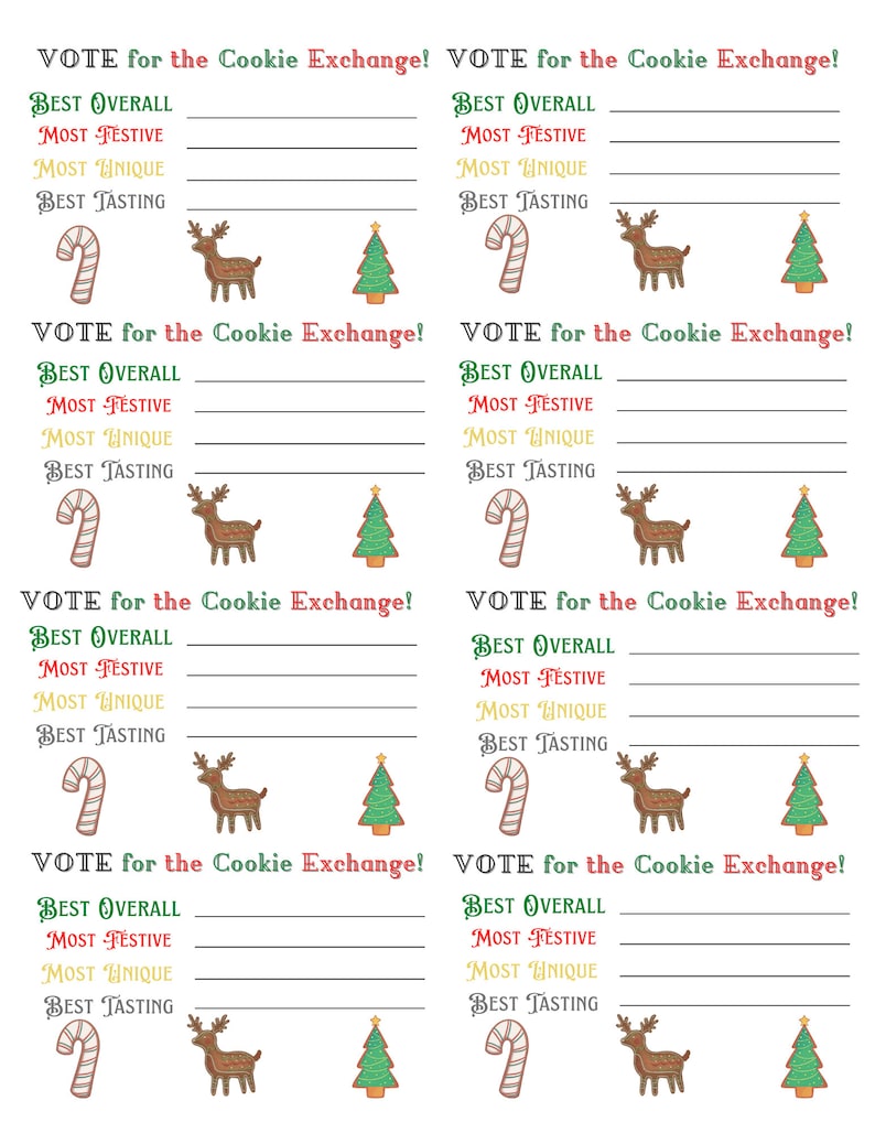 Cookie Exchange Voting Ballot Printable Instant Digital Download ...
