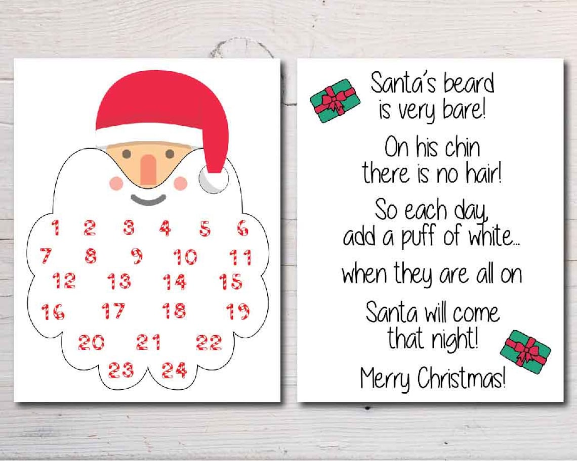 Printable Santa Countdown to Christmas Advent Calendar Printable ...