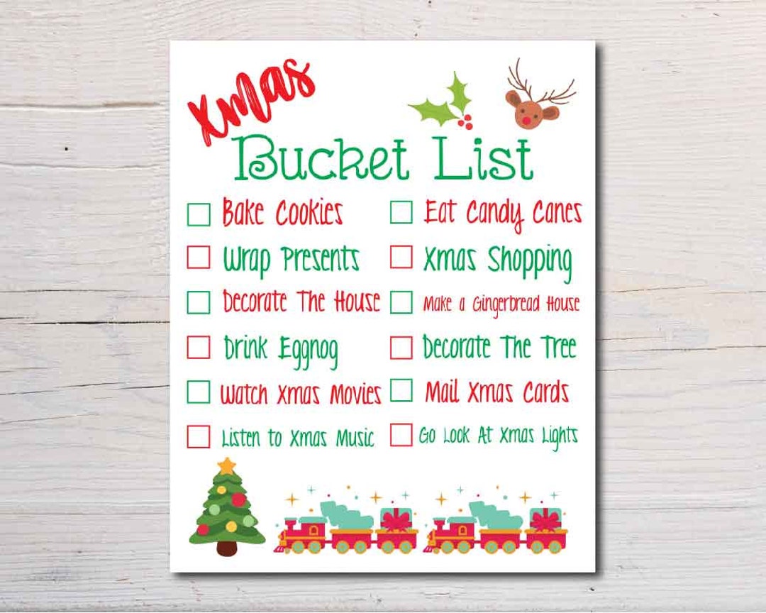 Christmas Bucket List Printable Instant Digital Download, Christmas ...